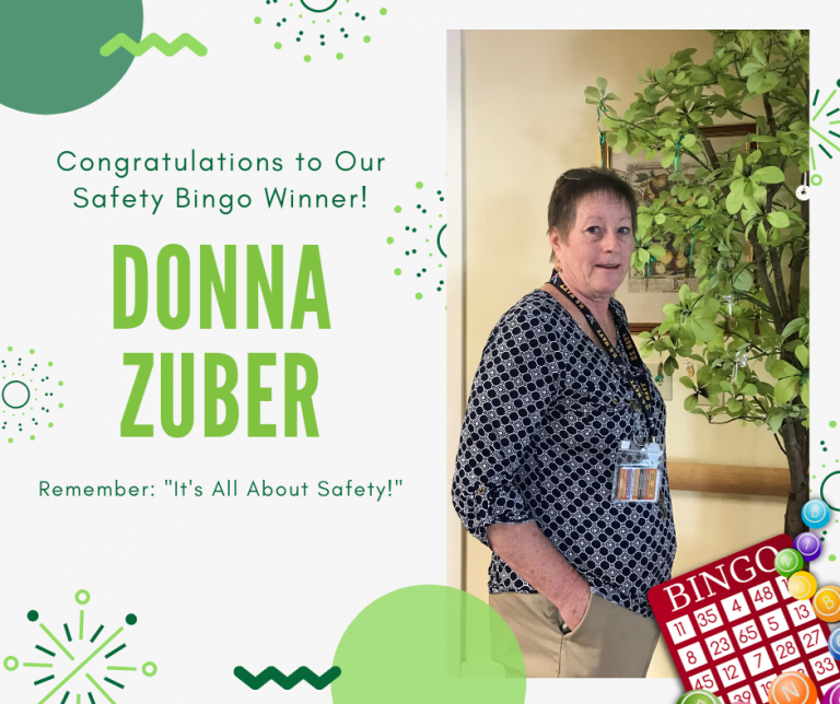 Congratulations to our First-Ever Safety Bingo Winner: Donna Zuber ...